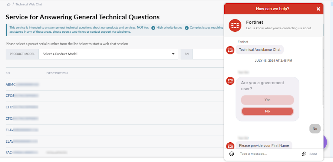 Technical Web Chat | FortiCloud Services 24.3.a | Fortinet Document Library